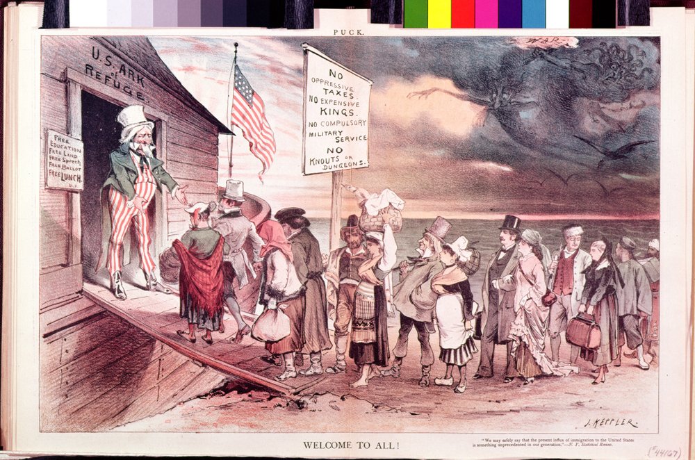 Welcome to All, illustration from the American magazine 'Puck'